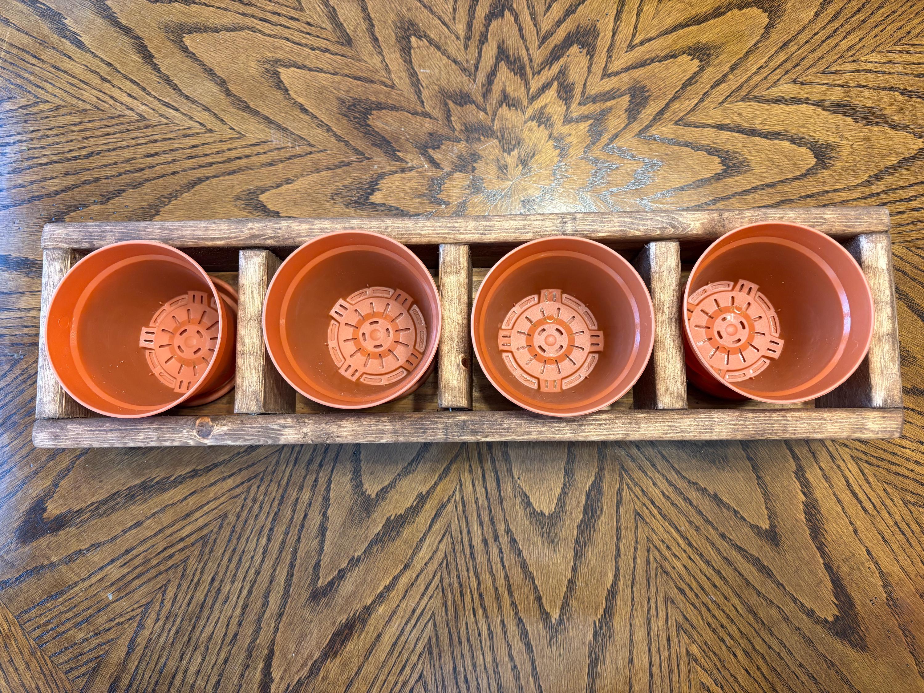 Wood Planter Box With Four 4 Inch Plastic Pots, Herb Planter Box ...