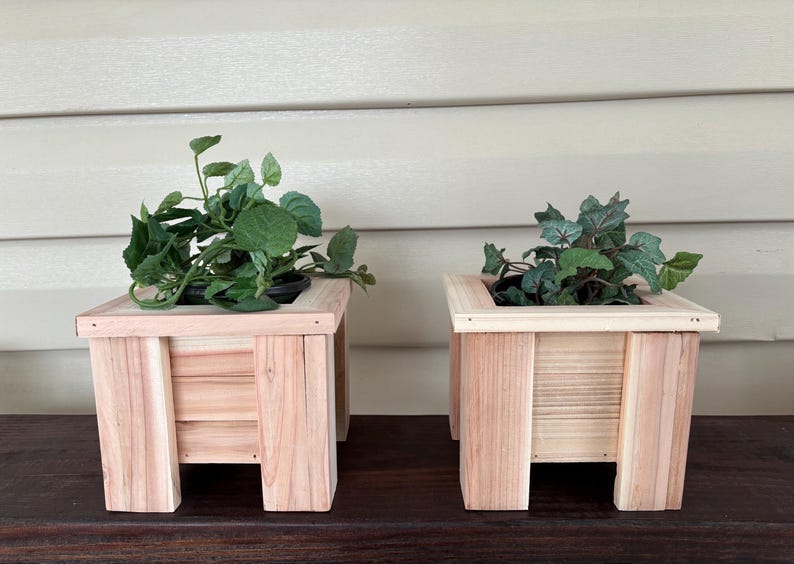 Set of 2 Miniature Cedar Wood Indoor or Outdoor Planter Boxes for Real ...