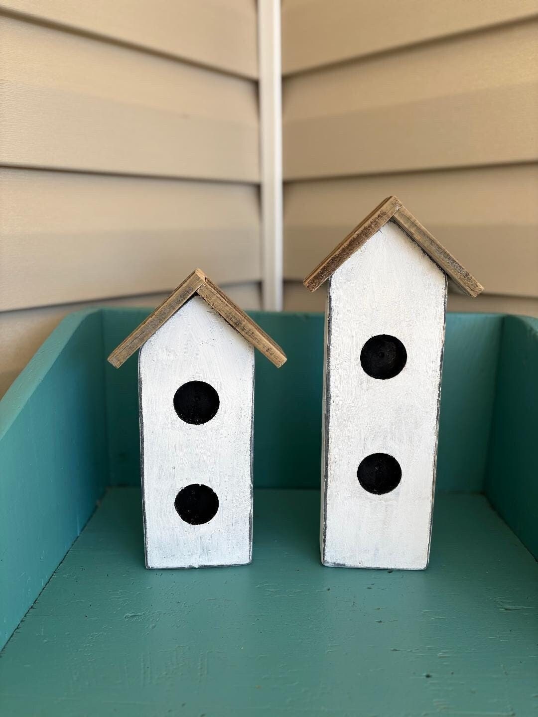 Set of Two Country Primitive White Faux Birdhouse Shelf Decoration ...