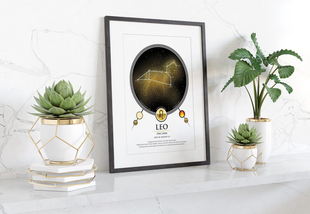 Leo Zodiac Astrology Art Poster, Constellation Star Map With Nebula ...