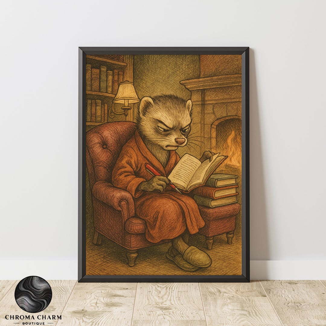 Victorian Ferret Book Critic Art Print – Funny Animal Library Decor ...