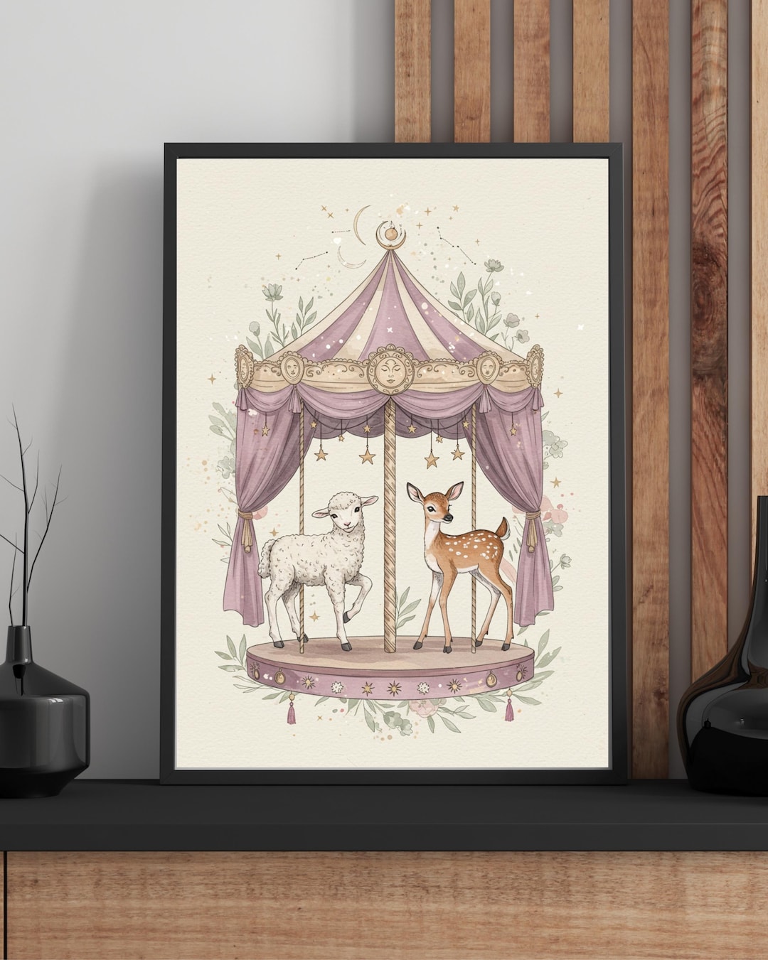 Vintage Carousel Nursery Wall Art – Printable Boho Lamb, Fawn ...