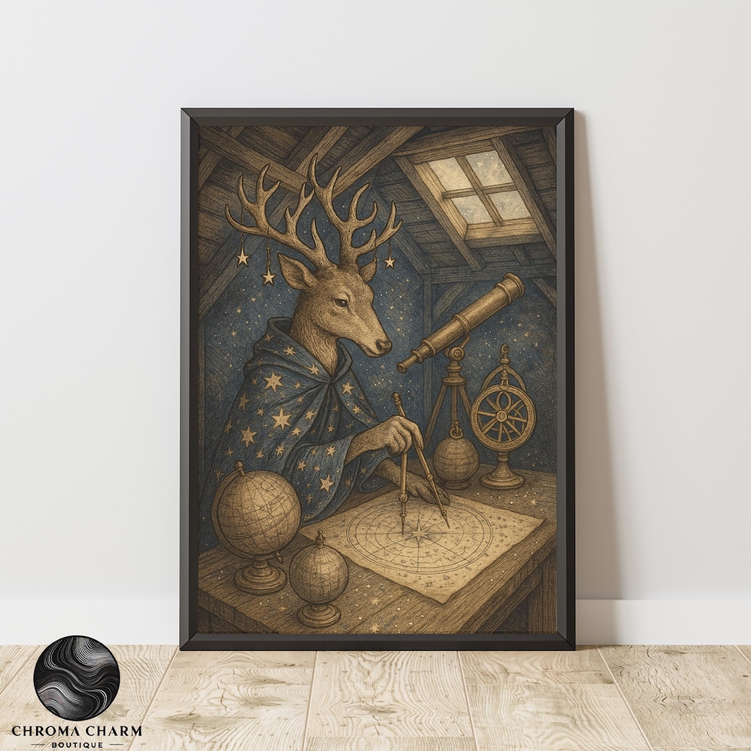 Victorian Deer Star Cartographer Art Print – Celestial Mapping Animal ...