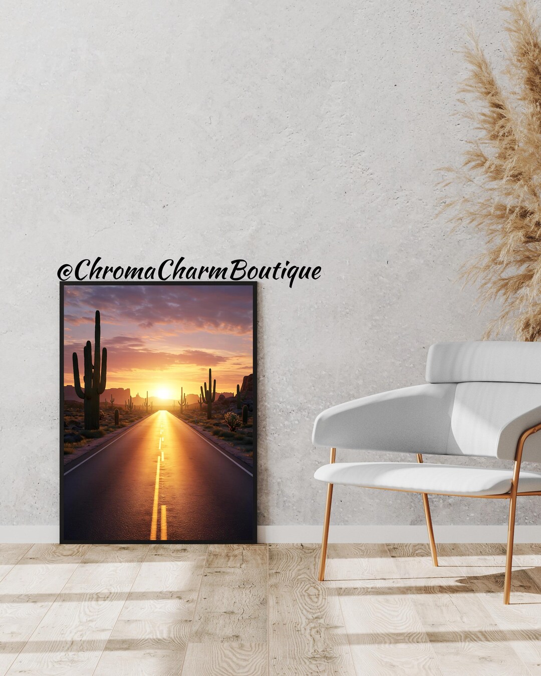 Sunset Road in Arizona Desert Art | Cactus & Golden Sky | Cinematic ...