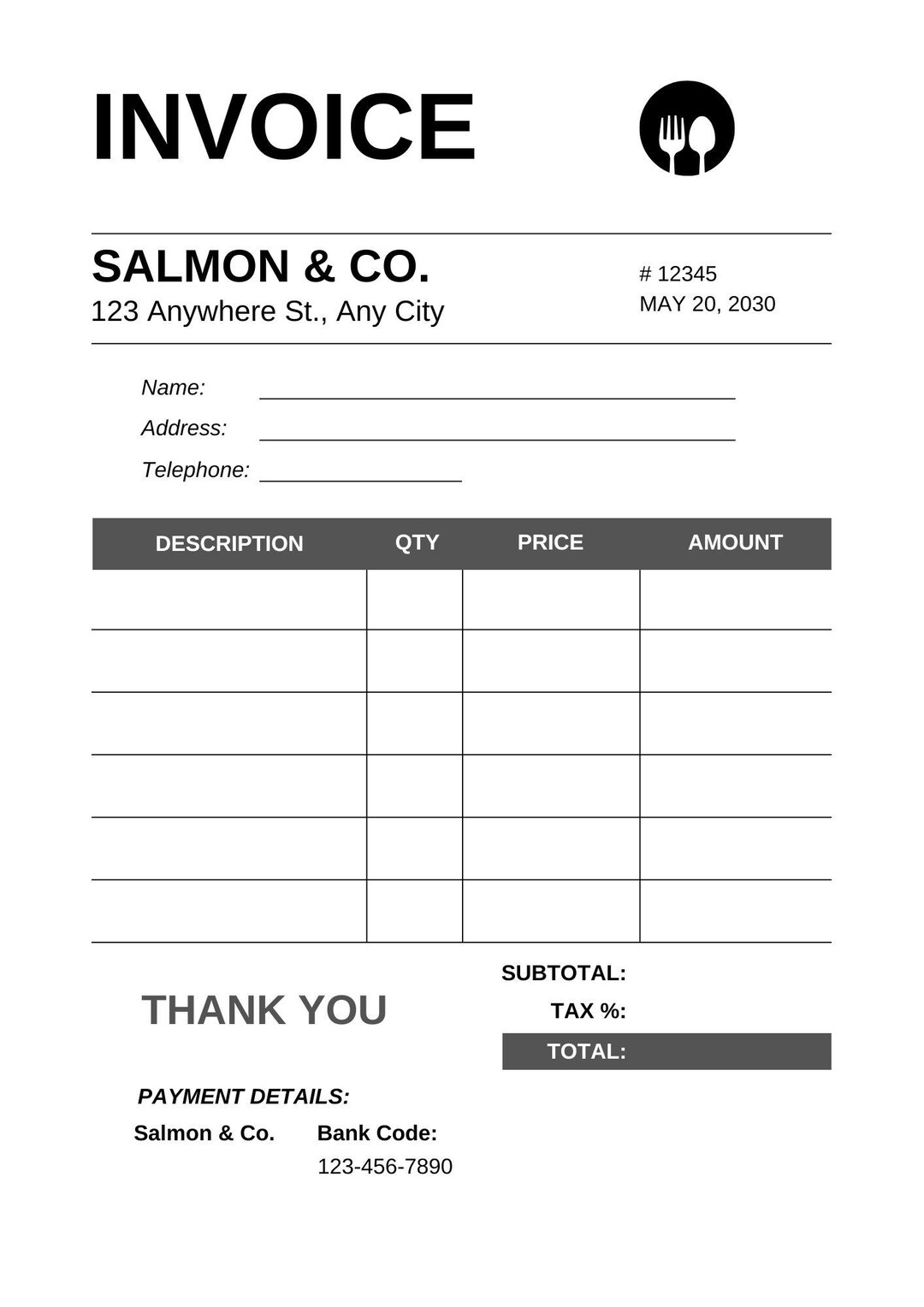 Digital Invoice Template Canva : White and Black Modern - Etsy