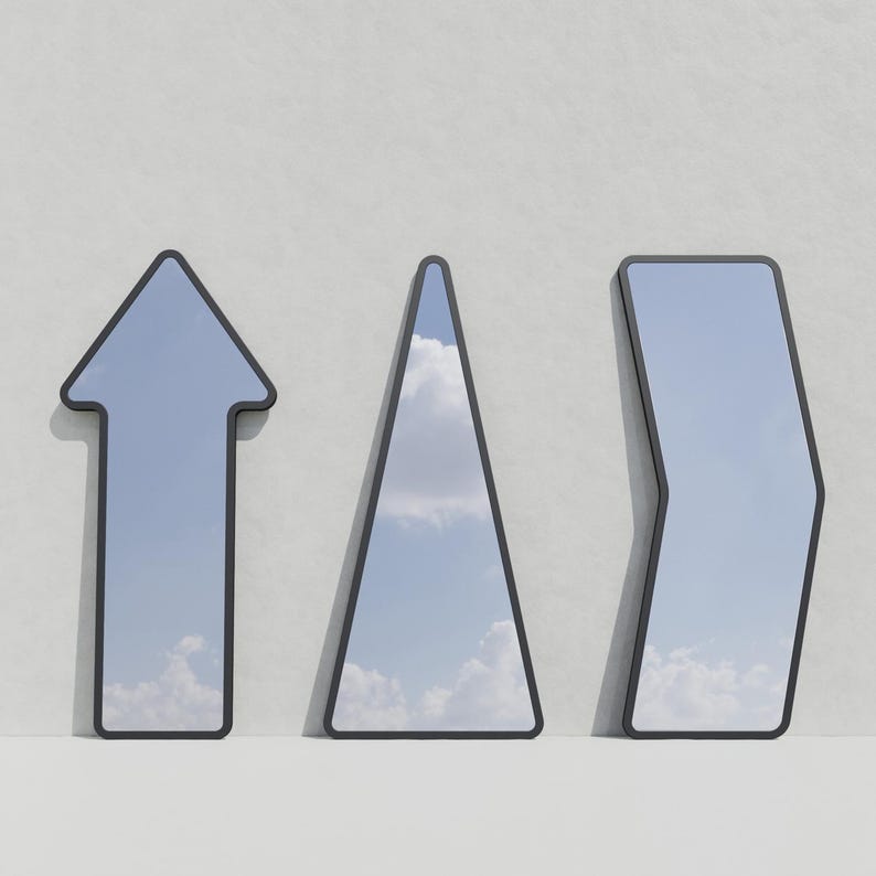 Triangle Mirror, Wall Irregular Mirror, Full Length Wood Mirror, Soft ...