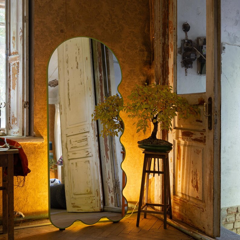 Large Wavy Mirror, Full Length Mirror, Wavy Floor Mirror, Funky Mirror, Squiggle Floor Mirror ...