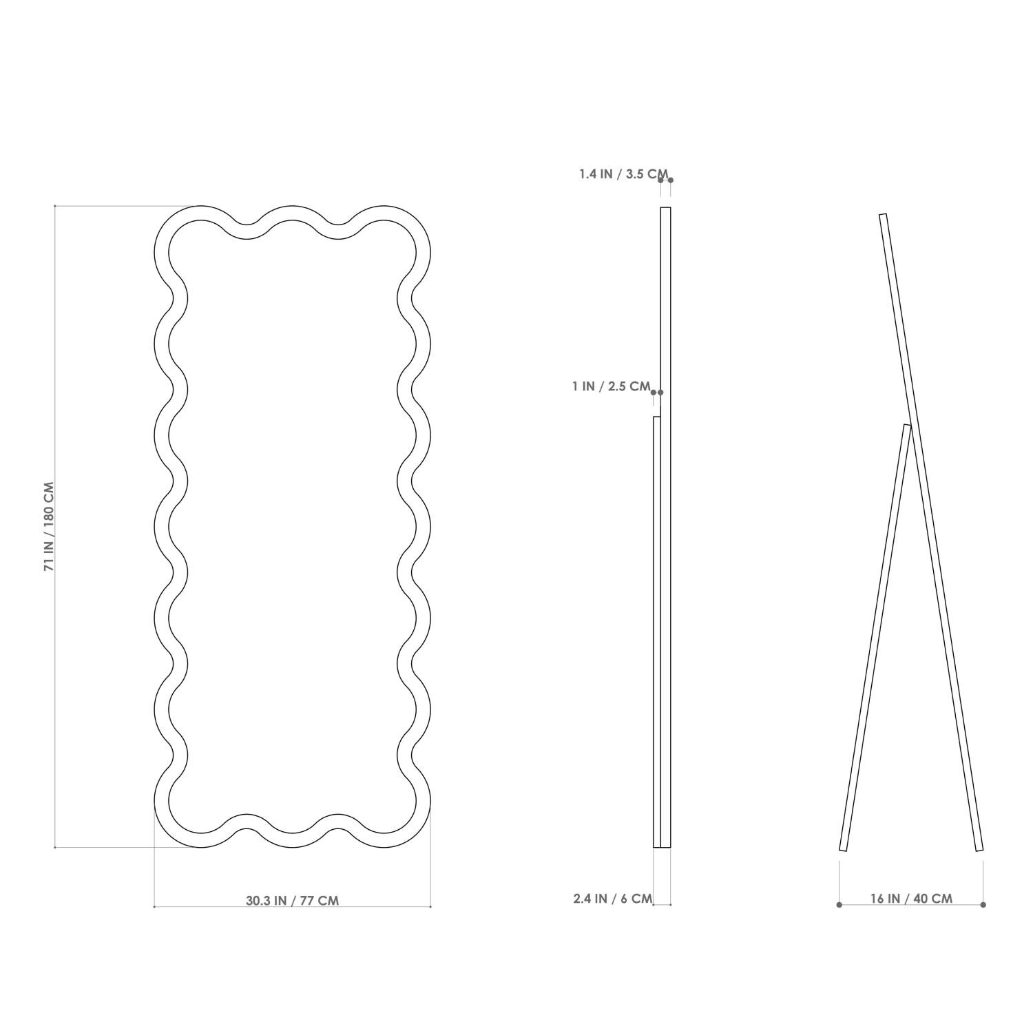 Hvyli With Leg Wavy Free Standing Mirror, Curvy Large Mirror, Funky ...