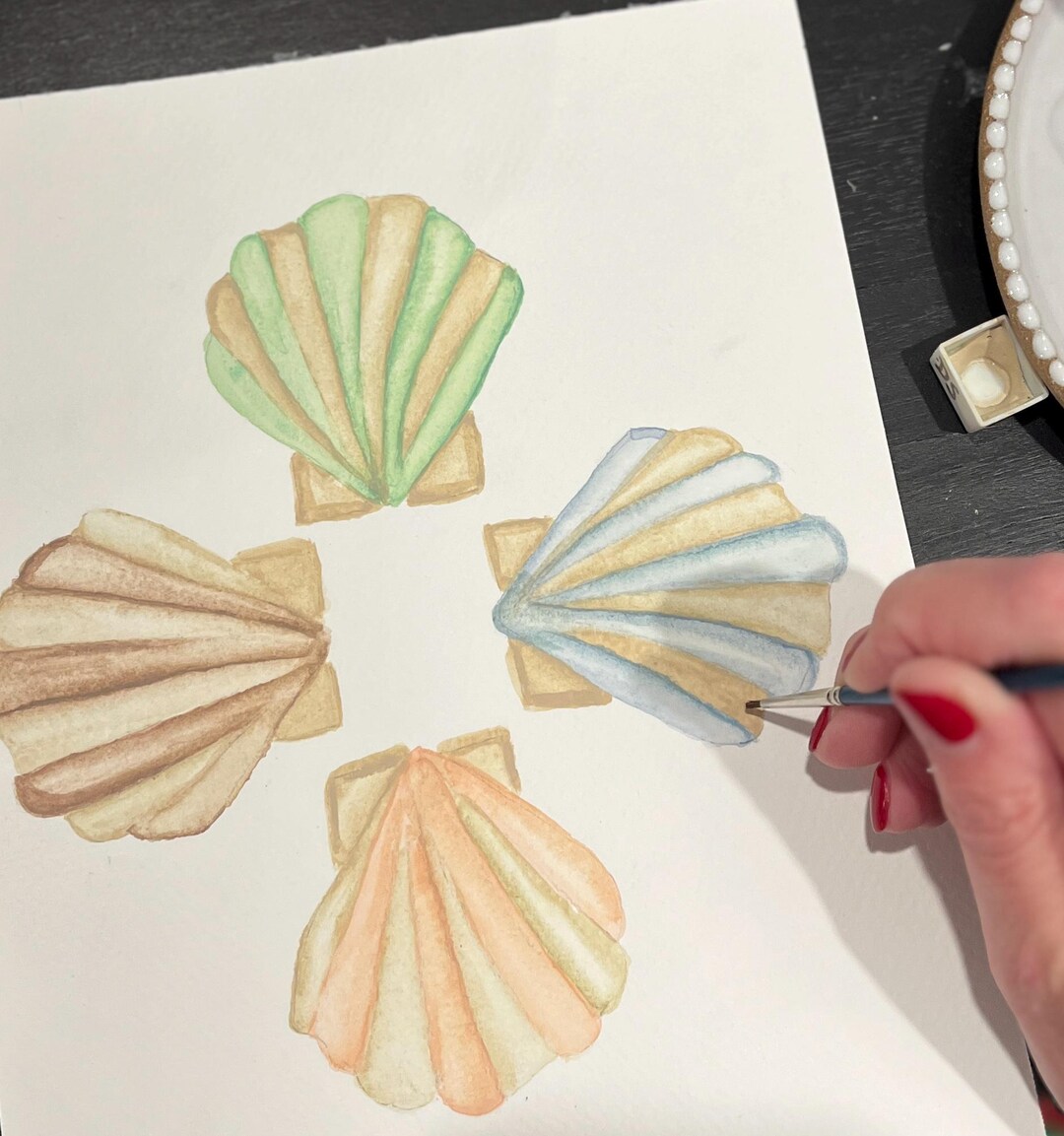 Handcrafted Scallop Shells Watercolor - Unique Coastal Home Decor ...