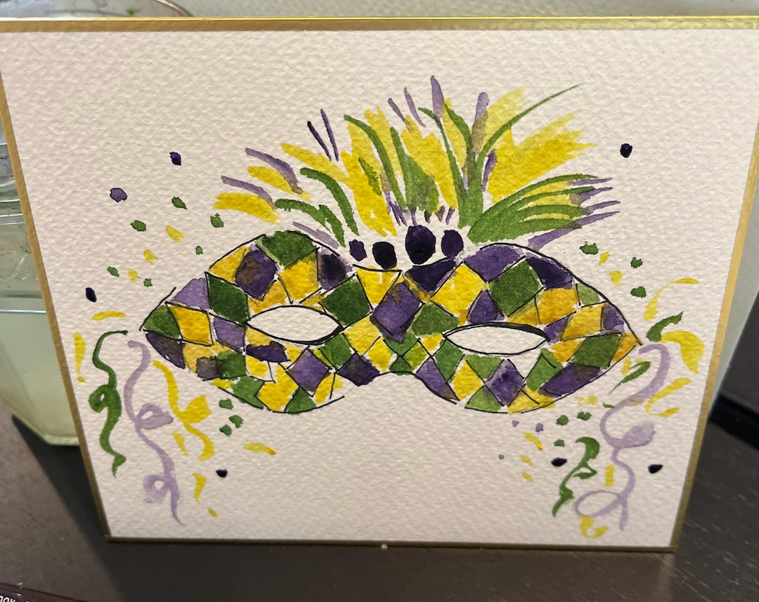 Hand Painted Mardi Gras Mask Decor, Hand-painted Watercolor Art – 5.5 ...