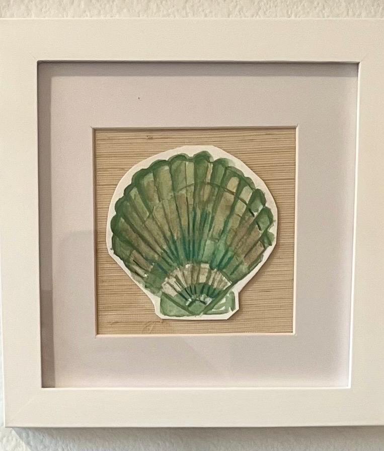 ORIGINAL Scallop Shell 6x6 FRAMED Painting Mounted on Grasscloth : Hand ...