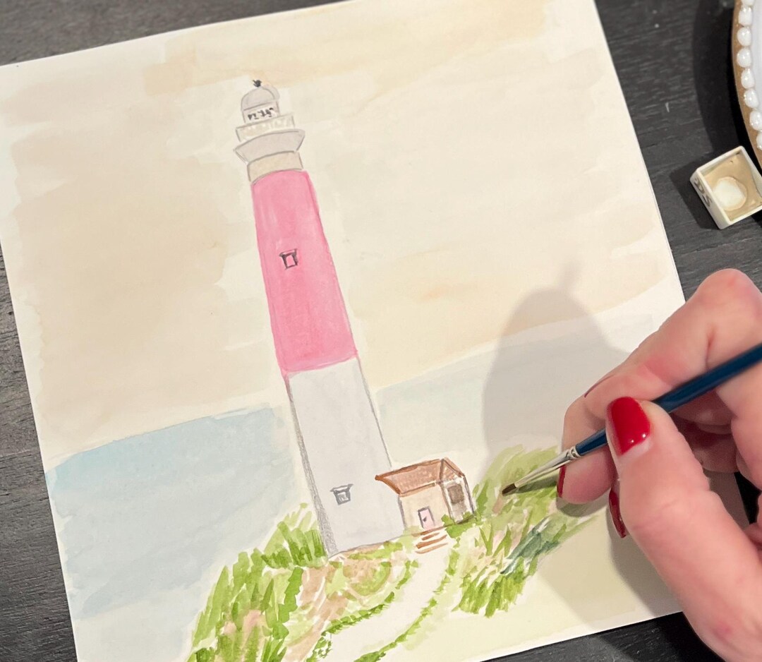 Lighthouse Watercolor Hand Painted Coastal Art, Nautical Decor, Seaside ...
