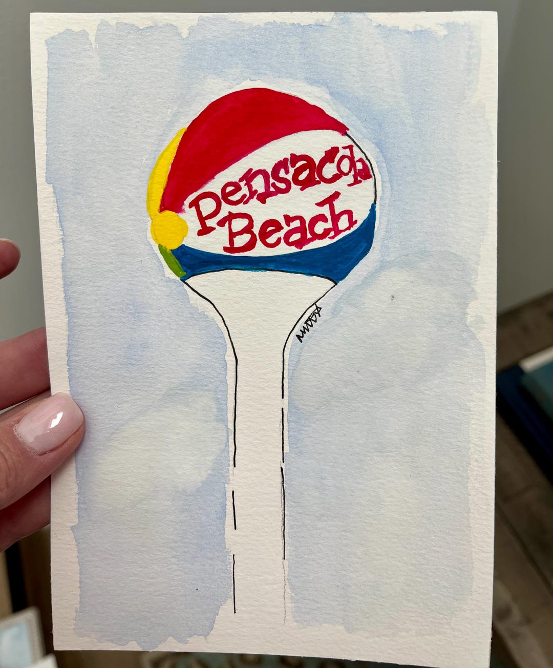Pensacola Beach Ball Water Tower Artwork, Hand-painted Florida Landmark ...