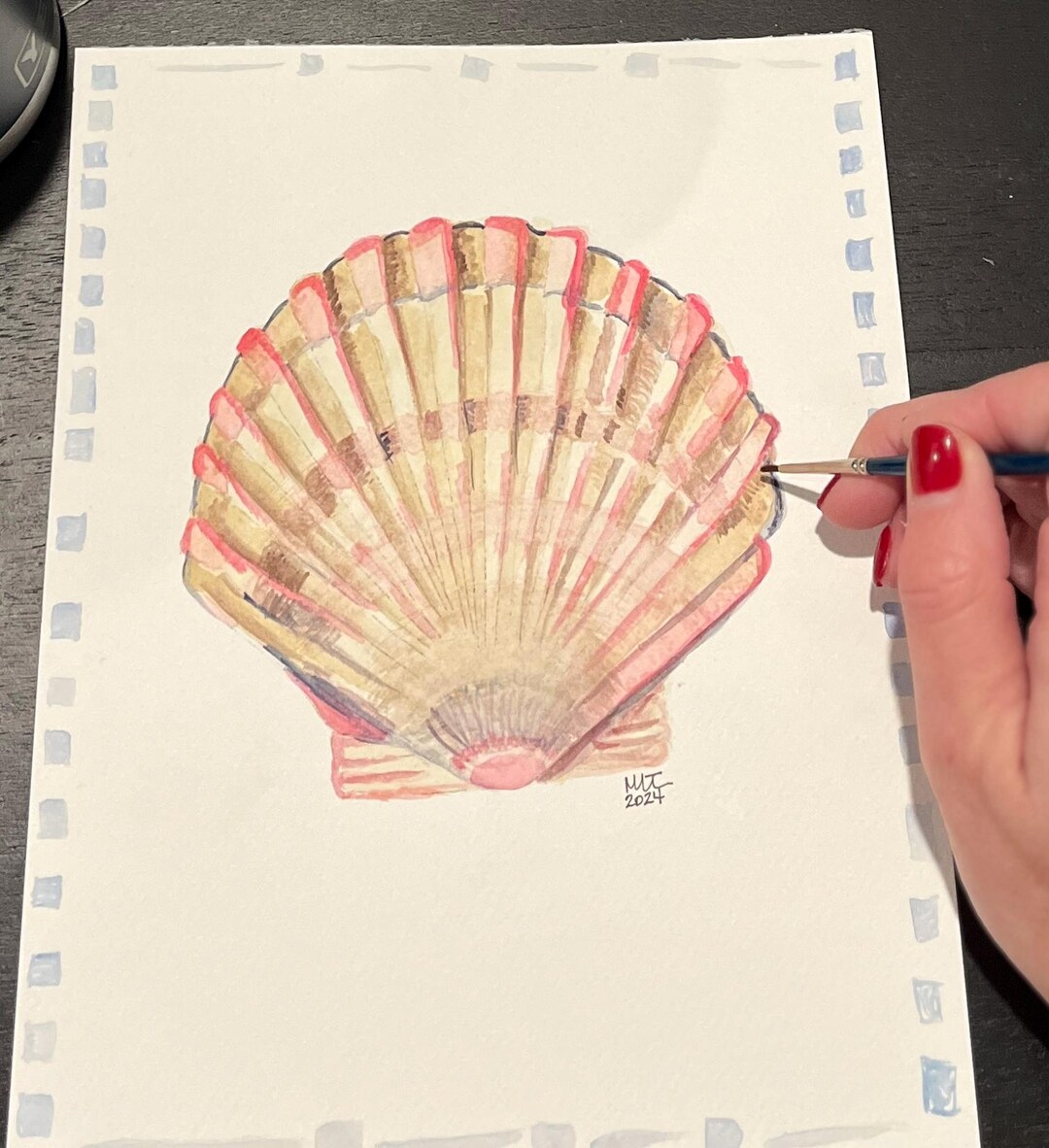 Original Scallop Shell Watercolor Painting Hand-painted Seashell Art ...