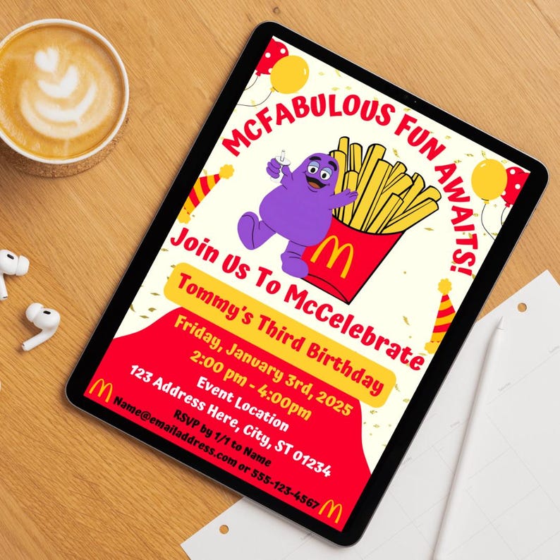 Purple Shake Mcdonald's Birthday Party Invitation | Mcfabulous Fun ...