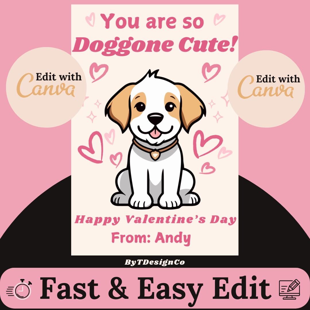 You Are so Doggone Cute Valentine's Day Card Editable Canva Template ...