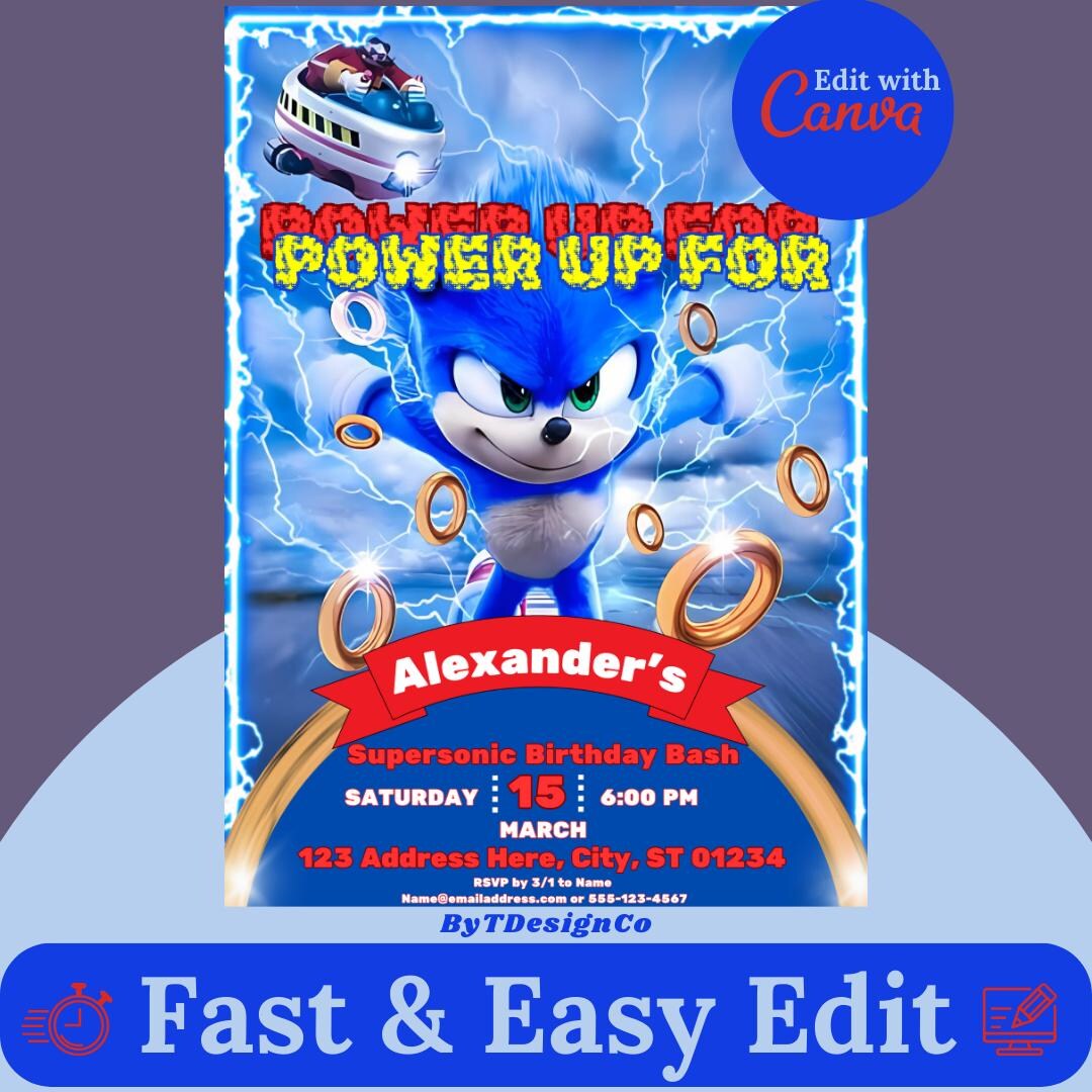 Sonic Birthday Bash Invitation Template | Thrilling Supersonic Theme ...
