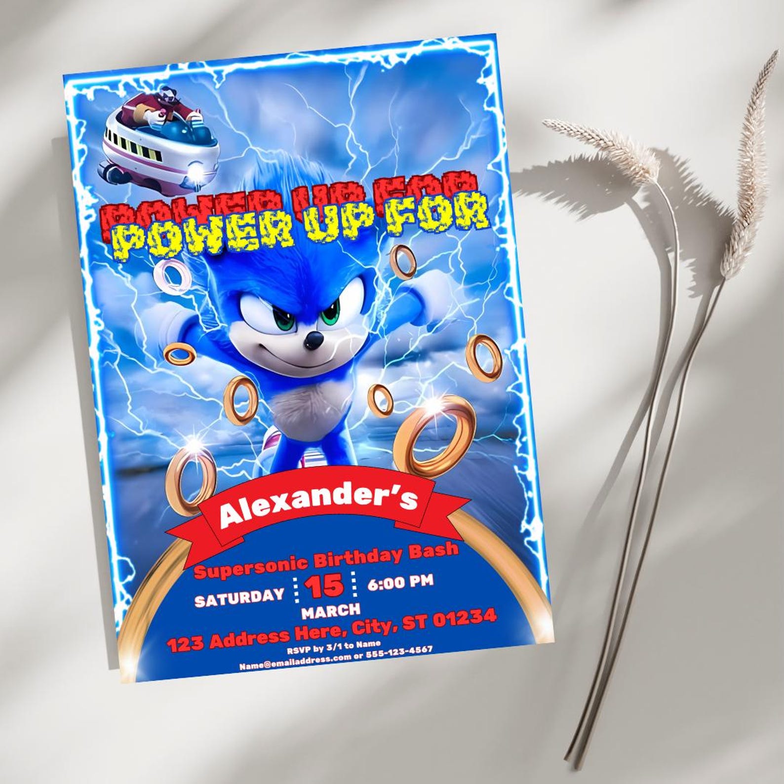 Sonic Birthday Bash Invitation Template | Thrilling Supersonic Theme ...
