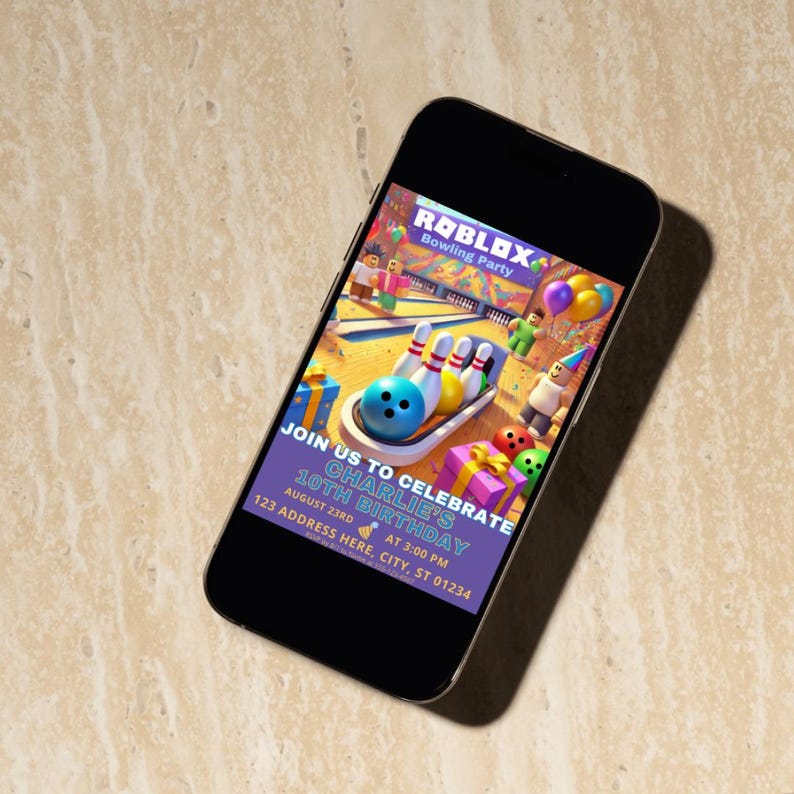 Roblox Bowling Party Birthday Invitation Colorful and Playful Bowling ...