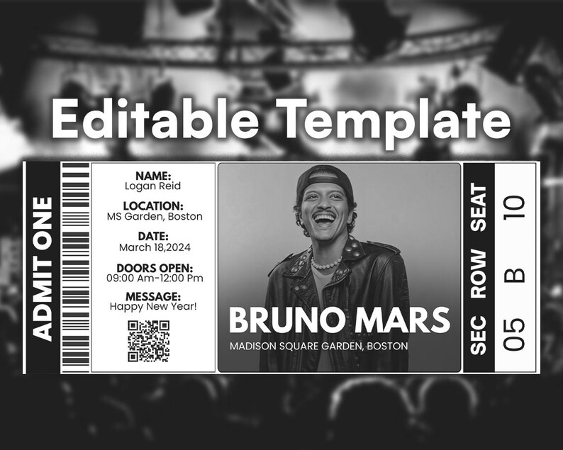 Editable Concert Ticket Template: DIY Event Pass (canva Template ...