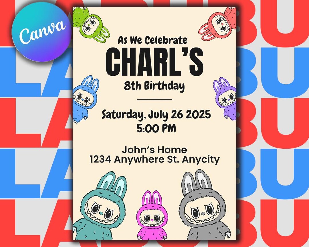 Labubu Birthday Party Invitation, Labubu Birthday Party, Labubu ...