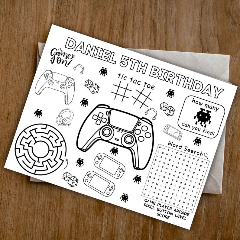 Video Game Coloring Placemat DIGITAL | Player Party Activity | Kids ...