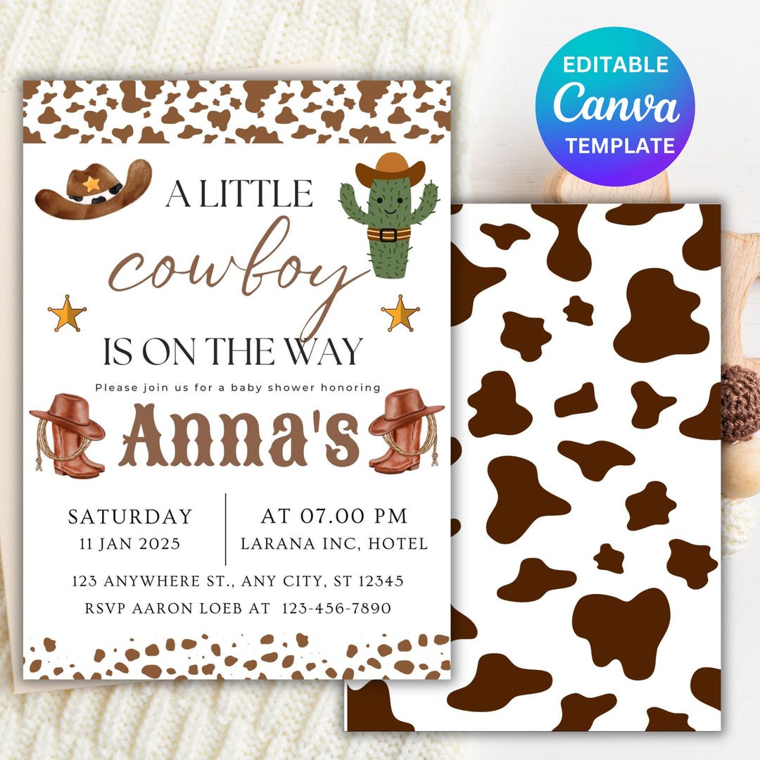 Editable Cowboy Baby Shower Invitation Set. A Little Cowboy Baby Shower ...
