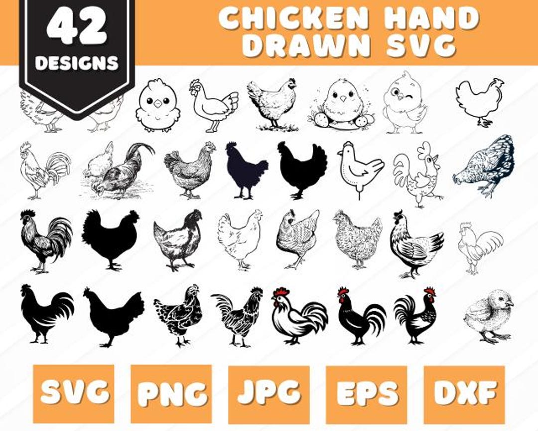 Chicken Svg Bundle Hand Drawn, Chicken Svg, Rooster Svg, Chicken Svg ...