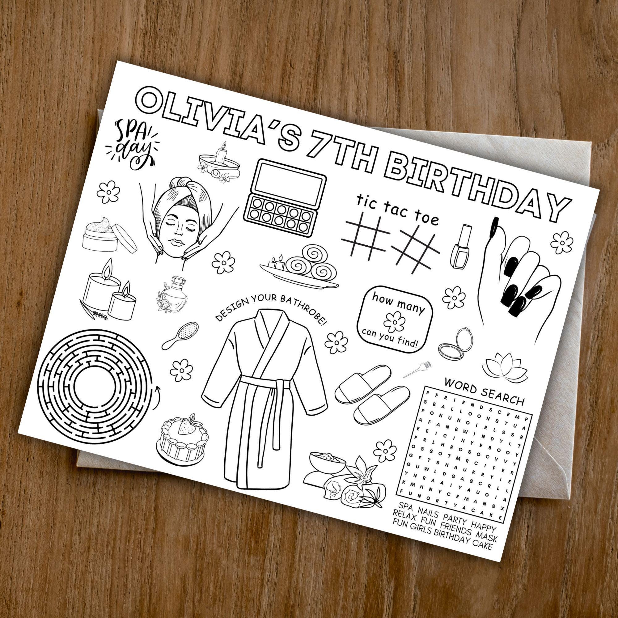 Spa Party Activity Sheet | Pamper Birthday Party Favor | Girls Birthday ...