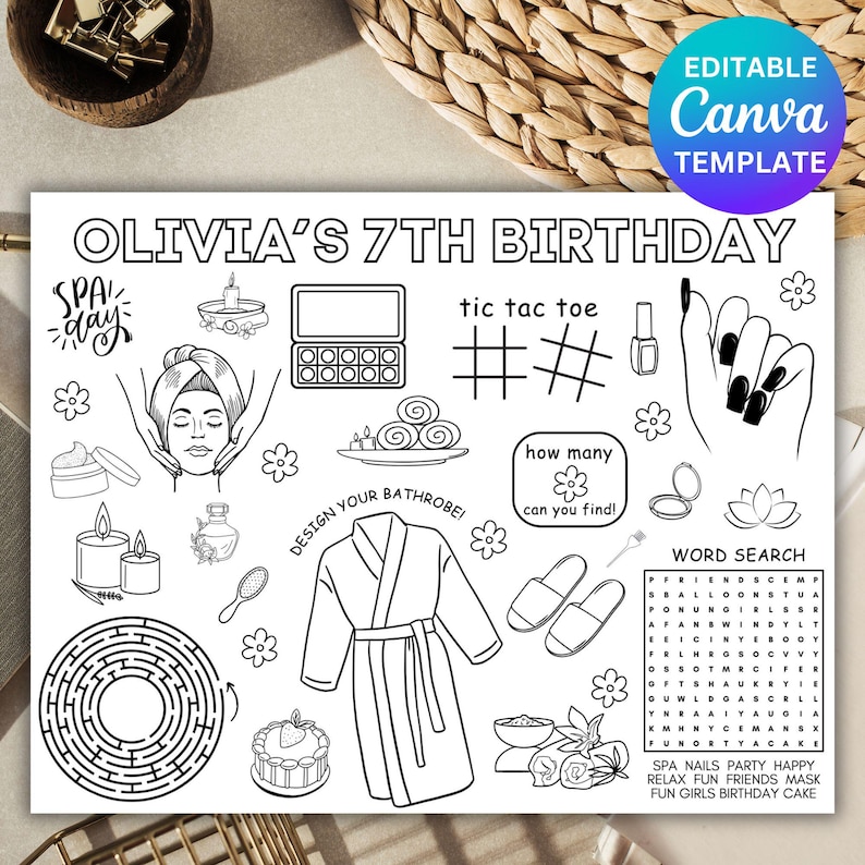 Spa Party Activity Sheet | Pamper Birthday Party Favor | Girls Birthday ...