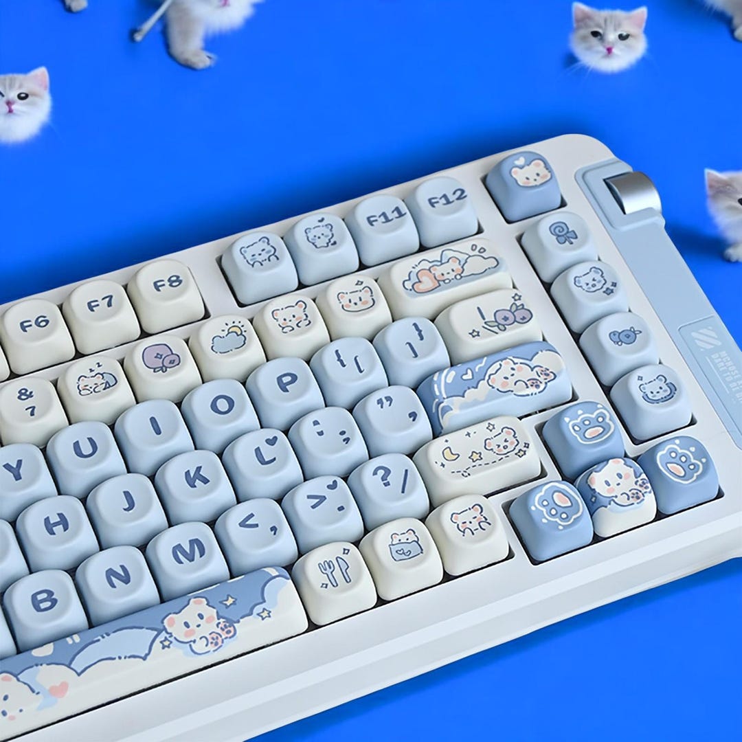 Blue Cute Kitty | PBT | 132+ Keys | Cute | Anime | Cat | Kitty | Cute ...