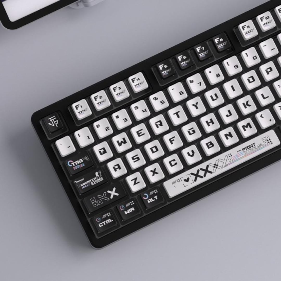 Retro Black and White Keycap Set | Counter-strike | Valorant | Black ...