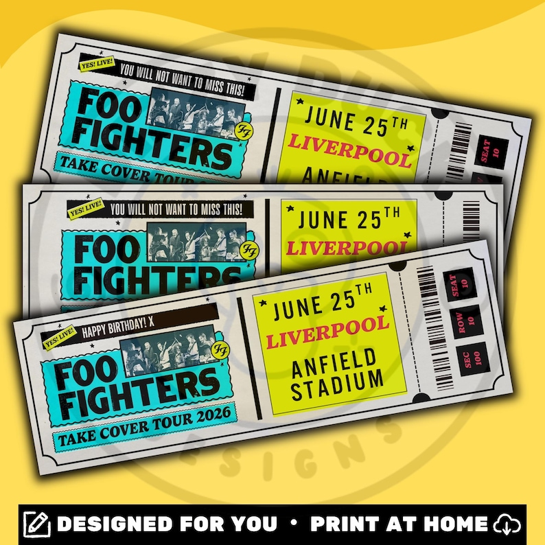 Foo Fighters Take Cover 2026 Tour | Personalised Event Souvenir DIGITAL ...