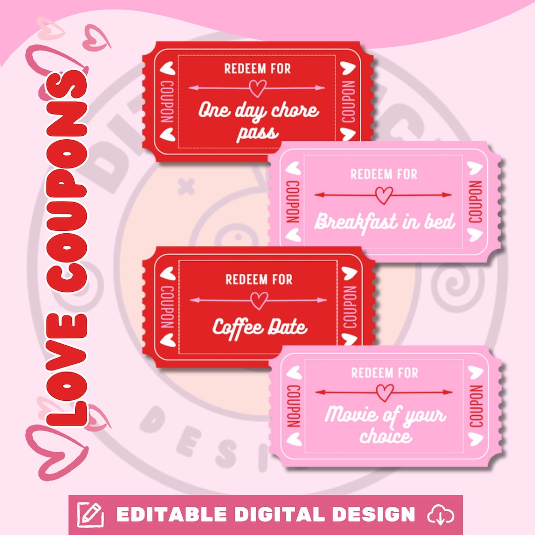 Digital Editable Love Coupons | Personalised Printable Gift for ...