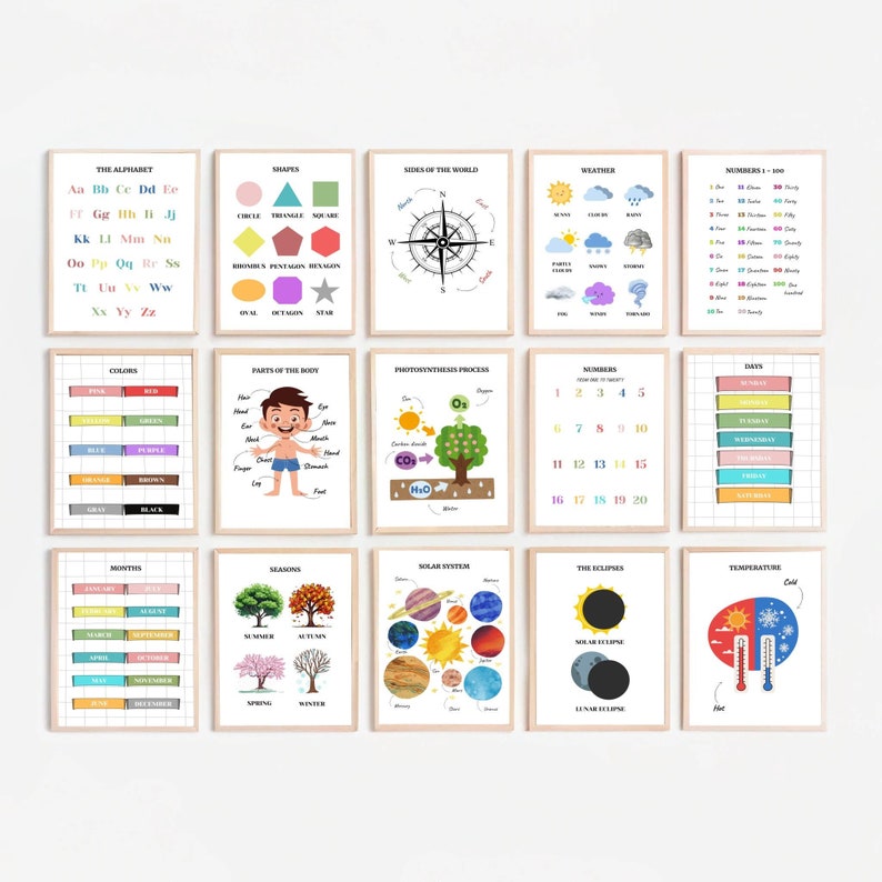 Educational Preschool Posters - Set of 15 Printable Nursery Decor Wall ...