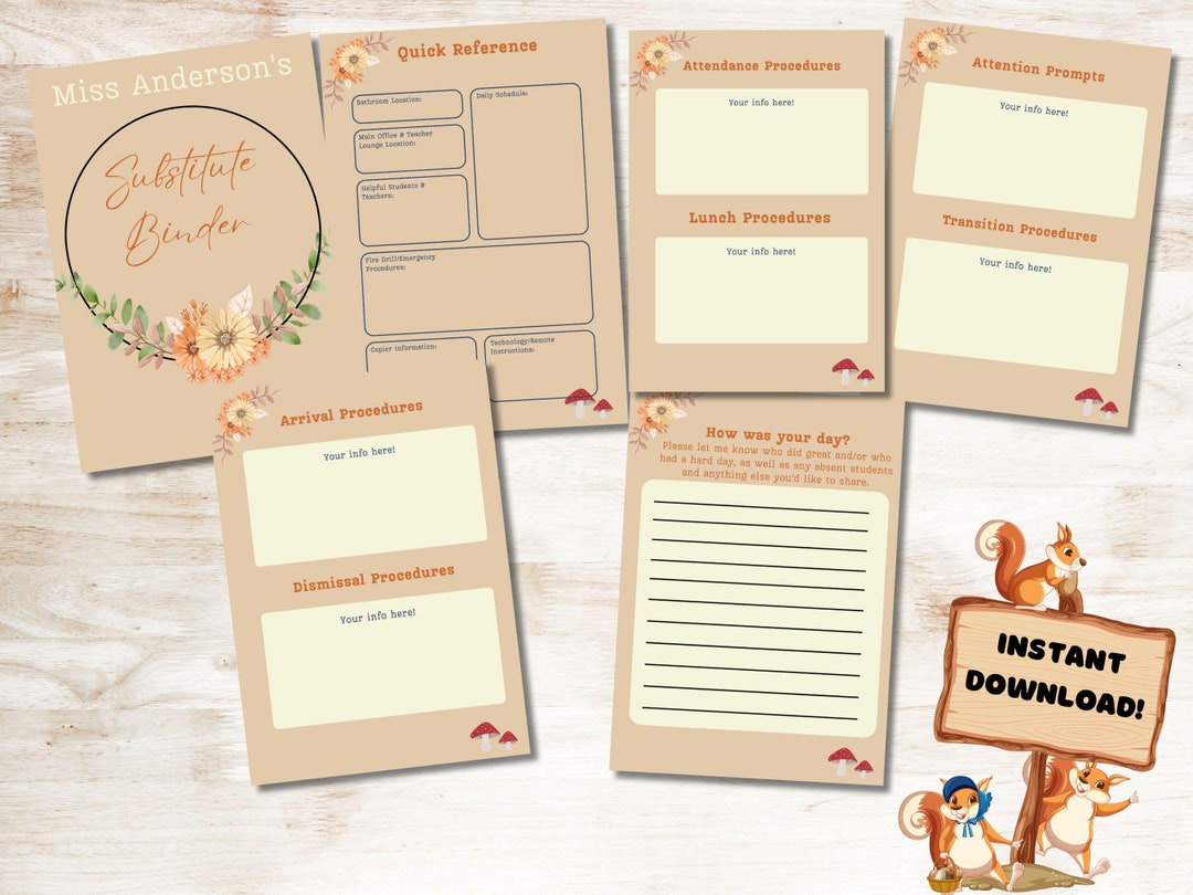 Boho Aesthetic Teacher Resource! Editable Substitute Binder Pages! Sub ...