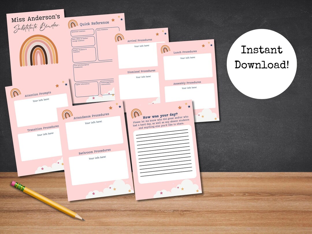 Aesthetic Rainbow Teacher Resource! Editable Substitute Binder Pages ...
