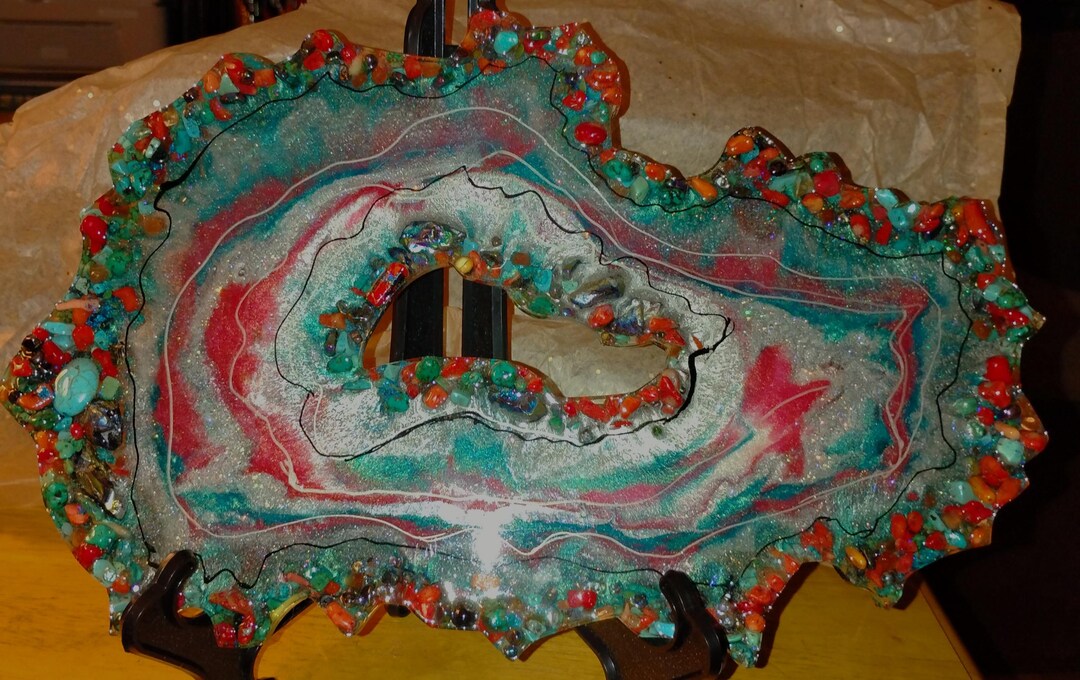 Geode Sculpture Turquoise and Coral - Etsy