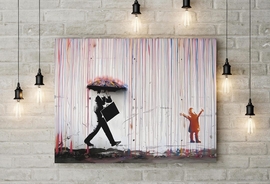 BANKSY COLORED RAIN Canvas, Banksy Rainbow Rain, Banksy Coloured Rain ...