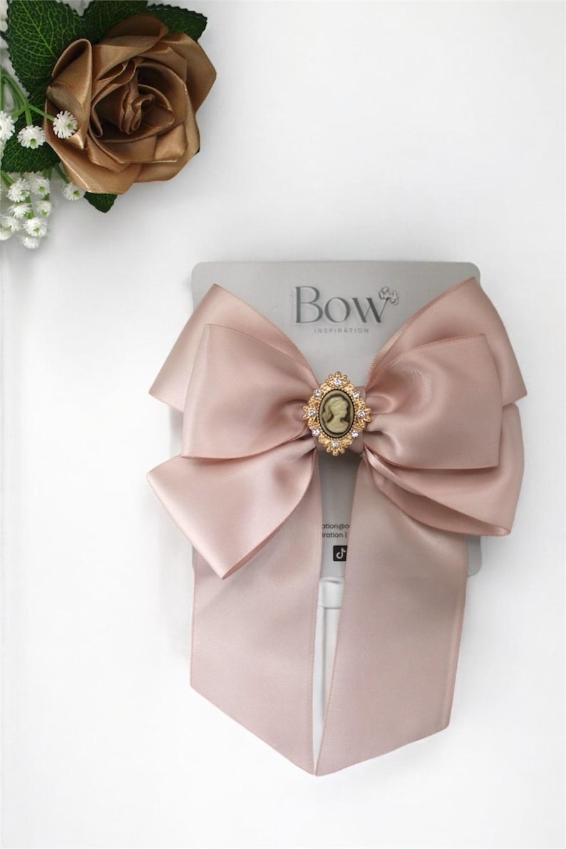 Beige Satin Hair Bow Clip: Elegant Long Tail Ribbon Barrette - Etsy
