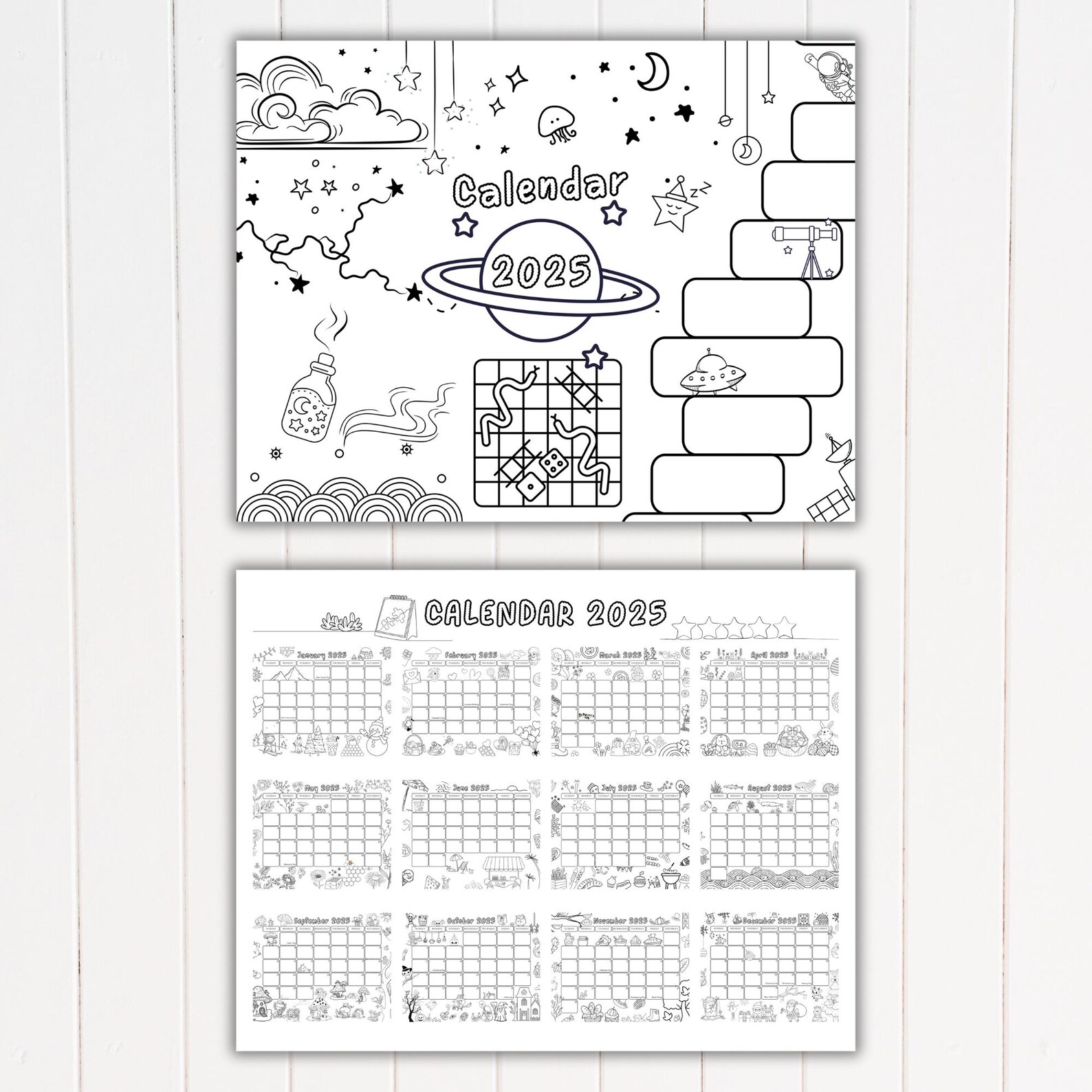 12 Month Calendar, 2025 Calendar Printable, Kids Coloring Calendar ...