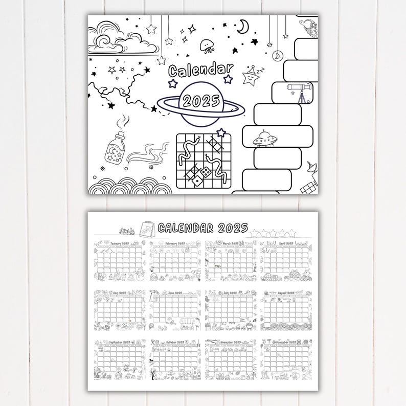 12 Month Calendar, 2025 Calendar Printable, Kids Coloring Calendar ...