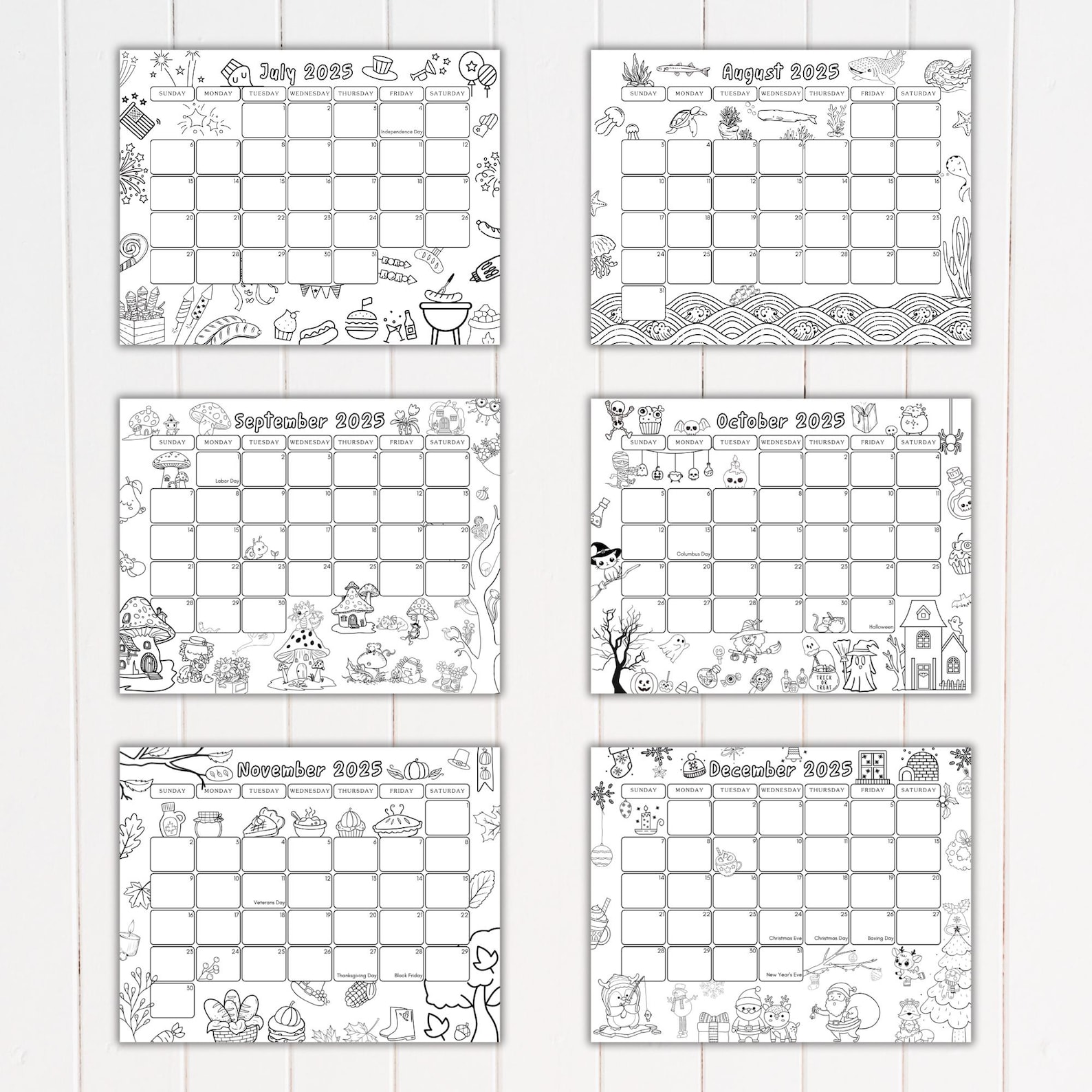 12 Month Calendar, 2025 Calendar Printable, Kids Coloring Calendar ...