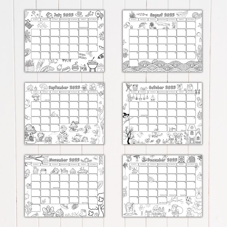 12 Month Calendar, 2025 Calendar Printable, Kids Coloring Calendar ...