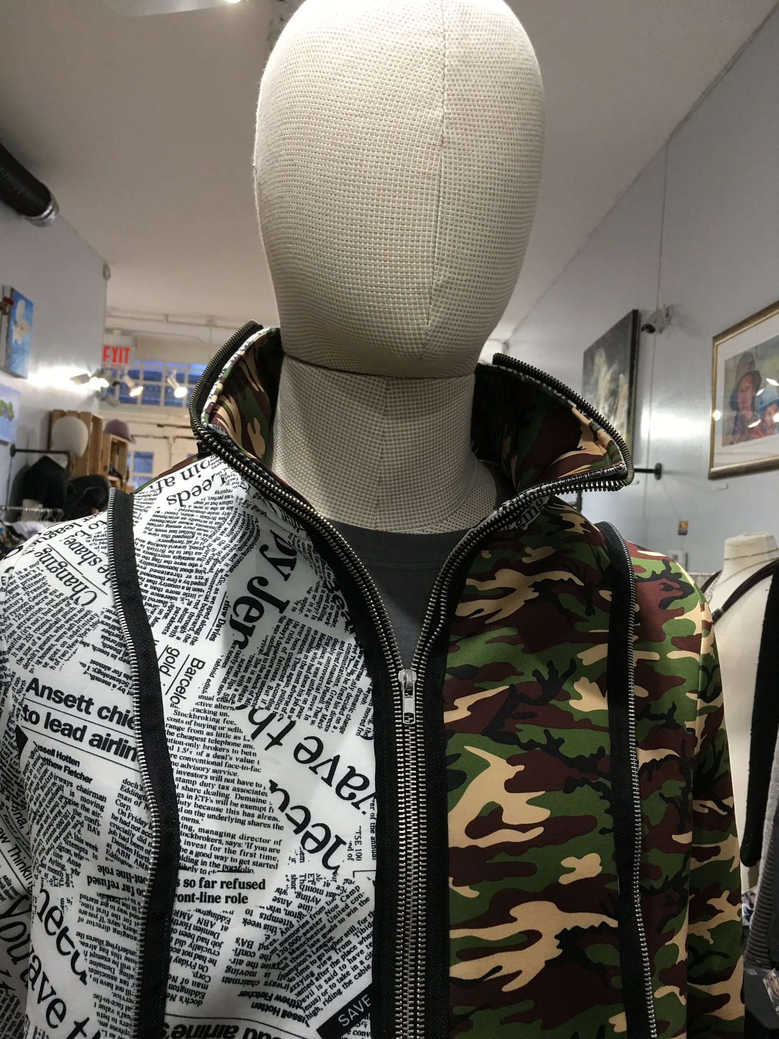 Men Newspaper and Camouflage Neoprene Jacket - Etsy Denmark