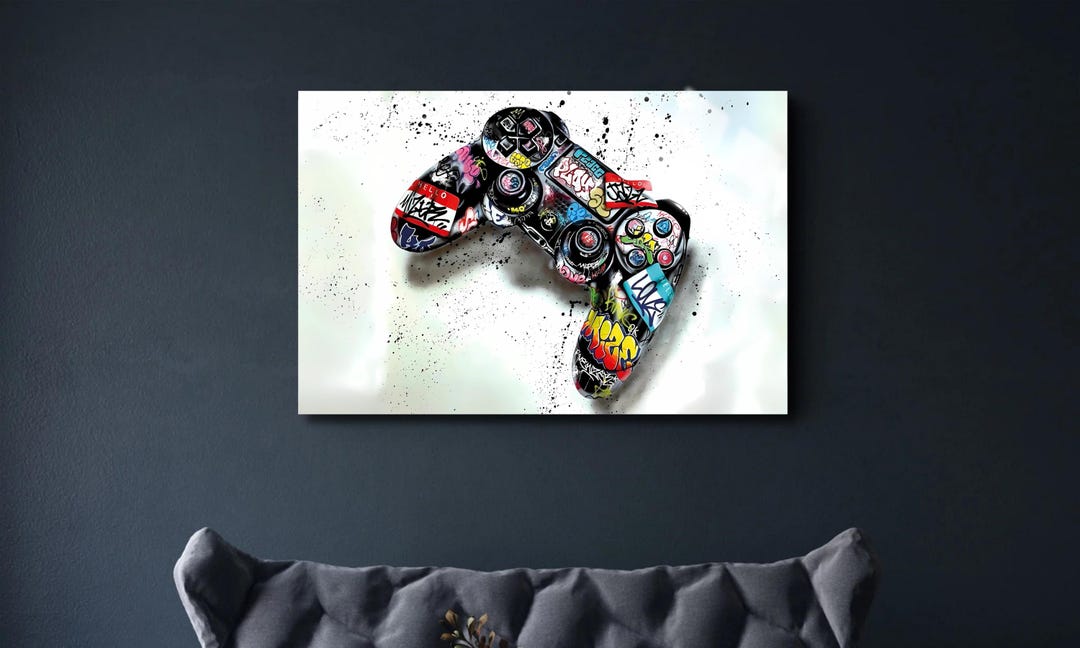 Gaming Controller Wall Art, Graffiti Video Game Glass Print, Cool Gamer ...