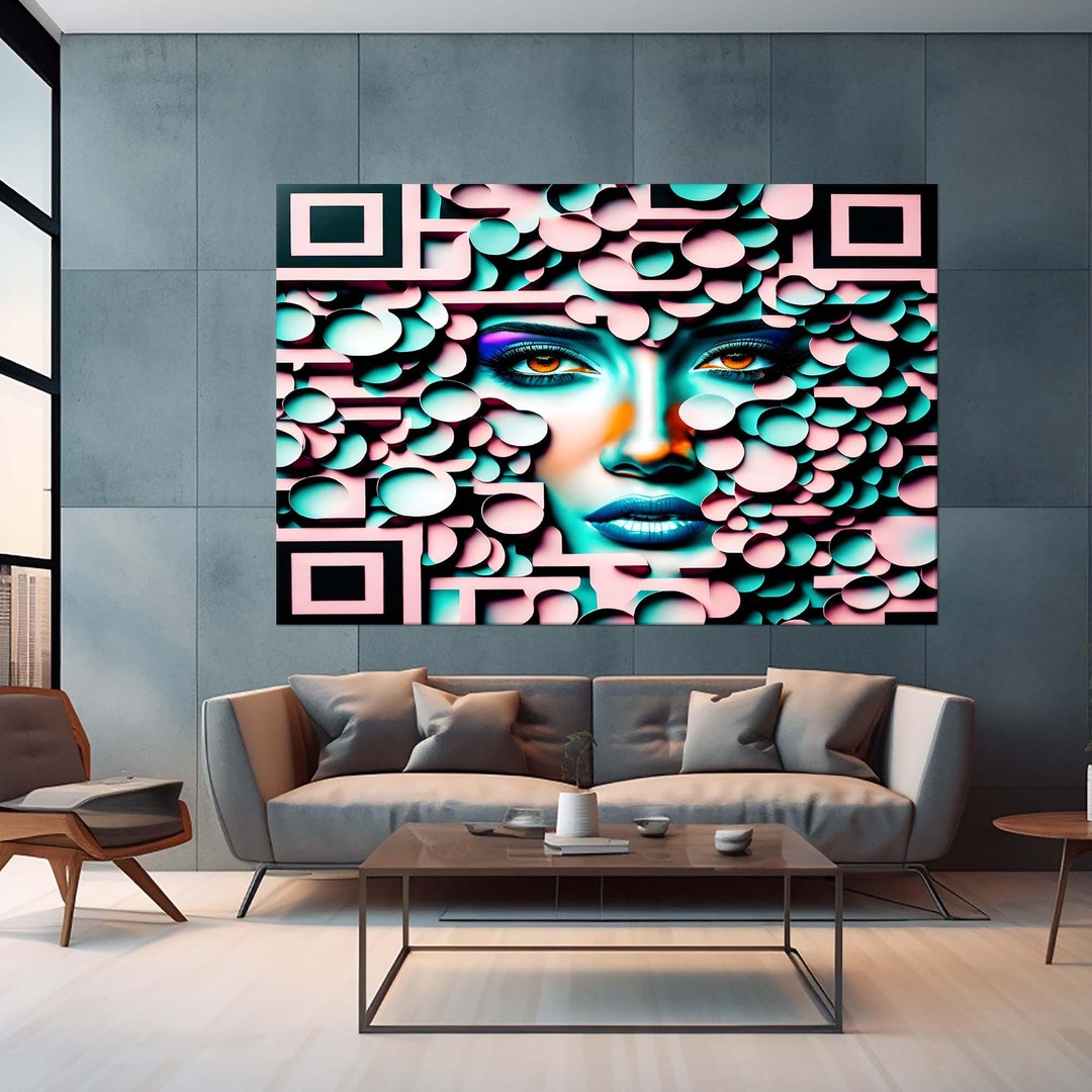QR Code Girl Face Wall Decor, Modern Wall Art, Scan QR Code Decor ...