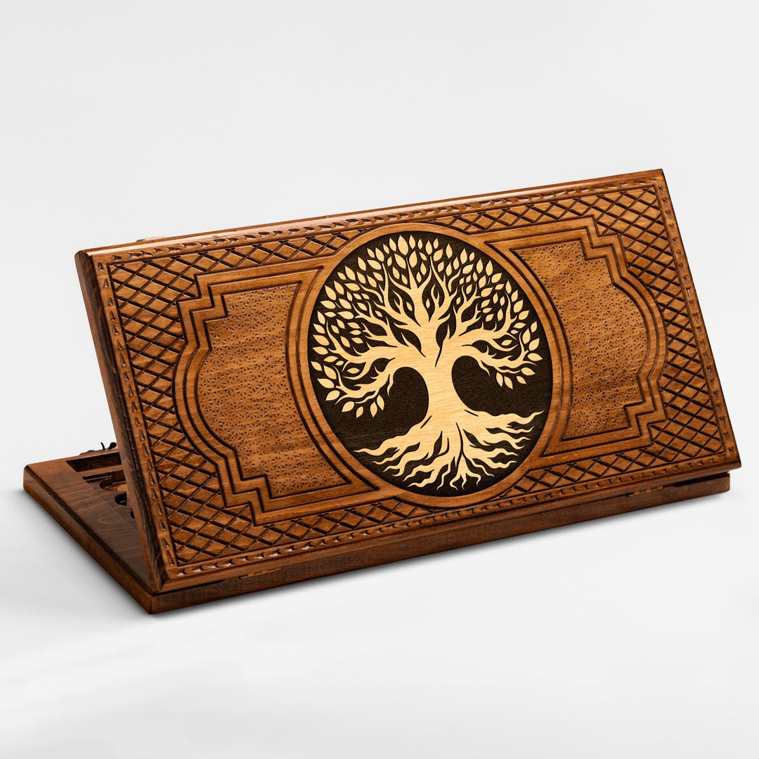Wooden Backgammon Set With Tree - Etsy