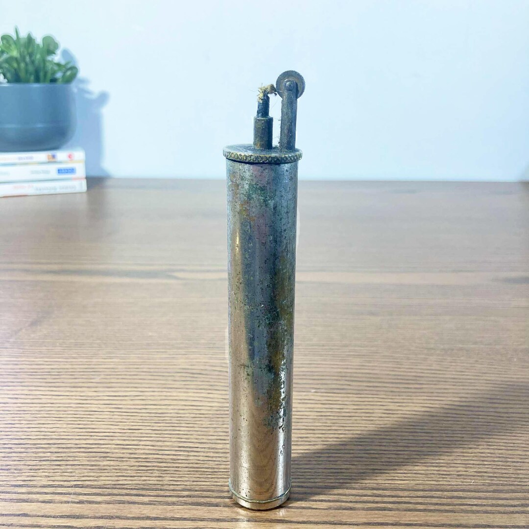 Vintage Tubular Petrol Lighter – 1930s – Patinated Brass – Decorative ...