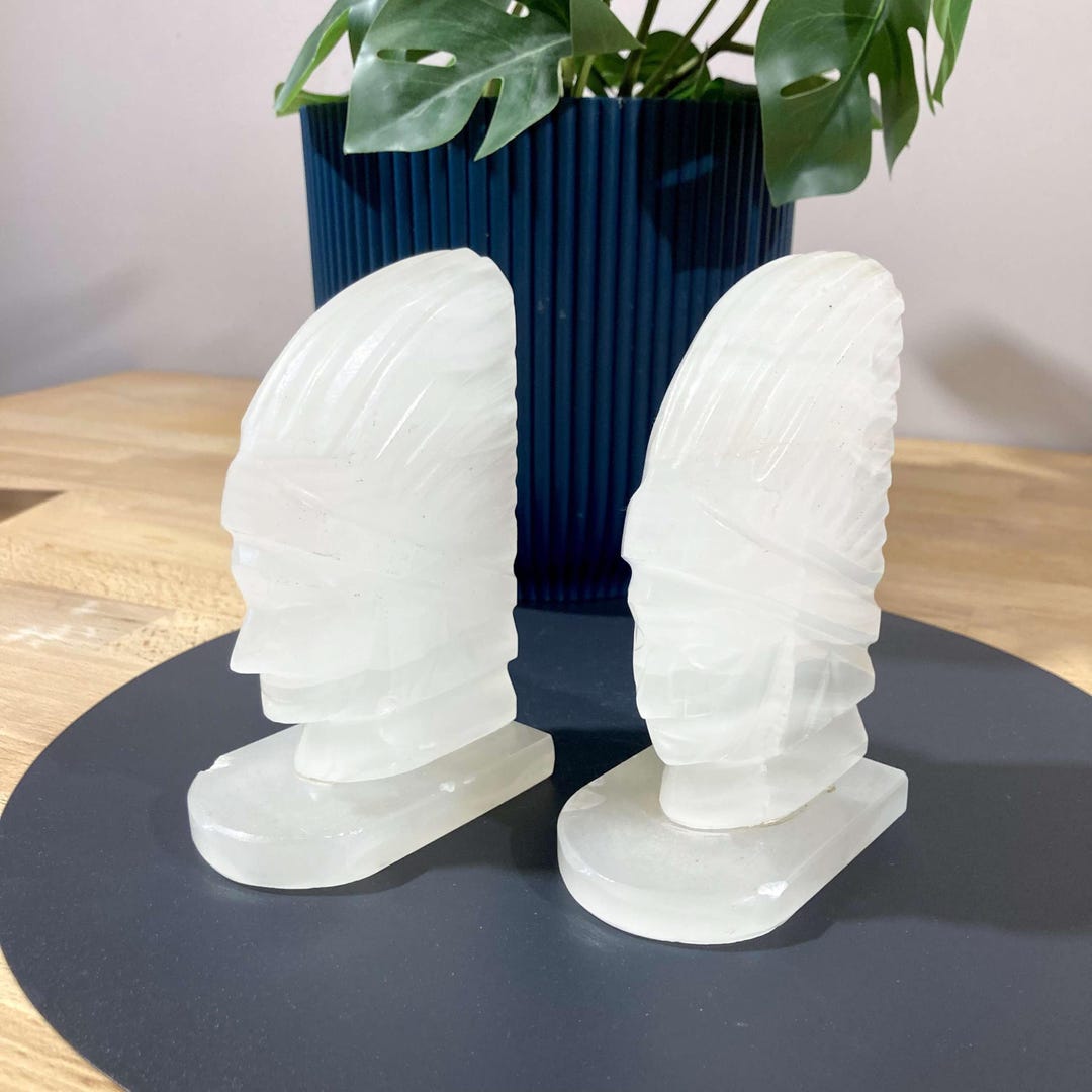 Vintage Alabaster Bookends Native American Busts With Traditional ...